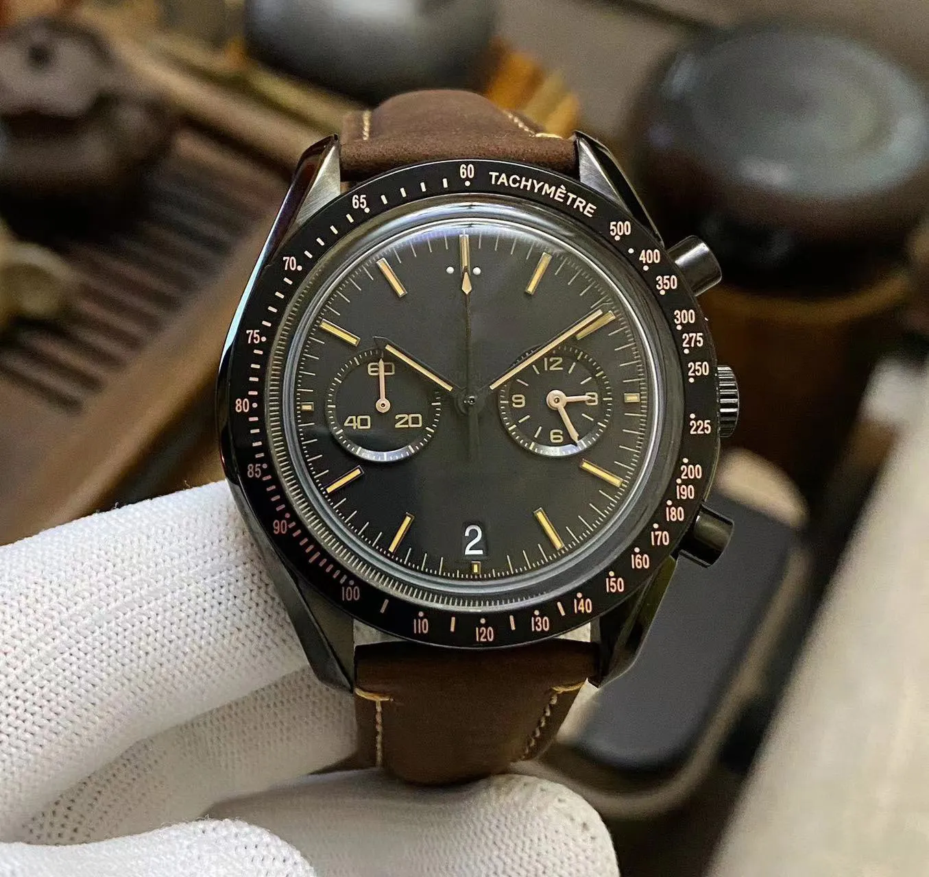 Mens 44MM Quartz Chronograph Watch With Red Hands, Stainless Steel ...