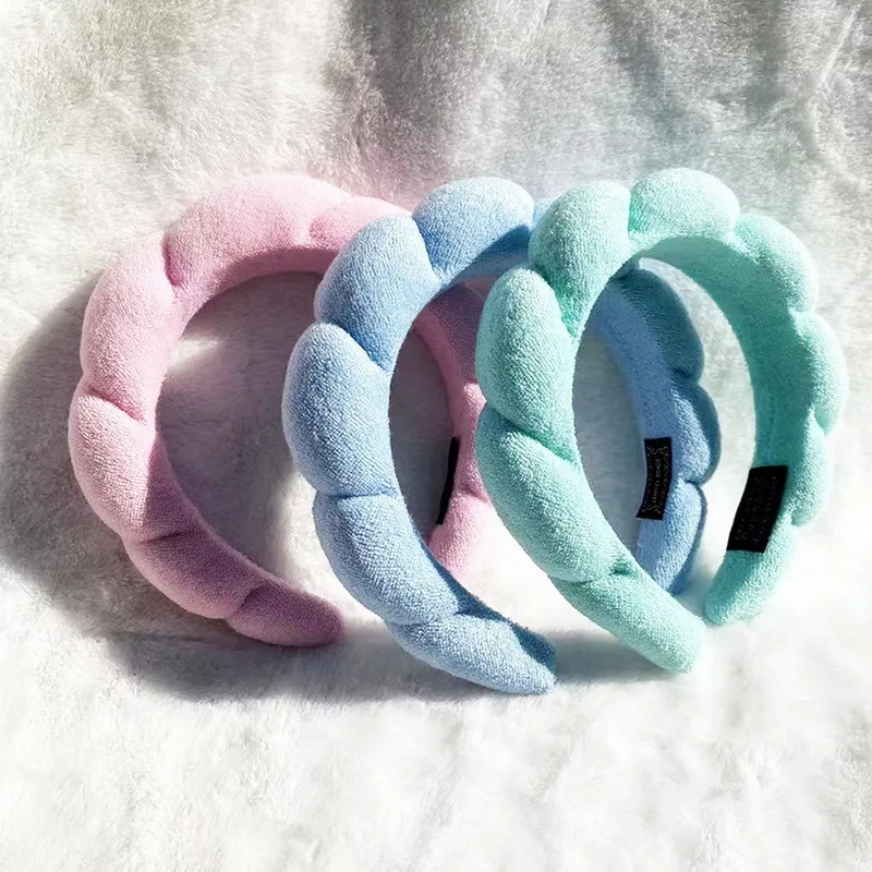 DHgate.com:2024 Terry Cloth Headband Spa Makeup Bubble Hairbands Soft ...