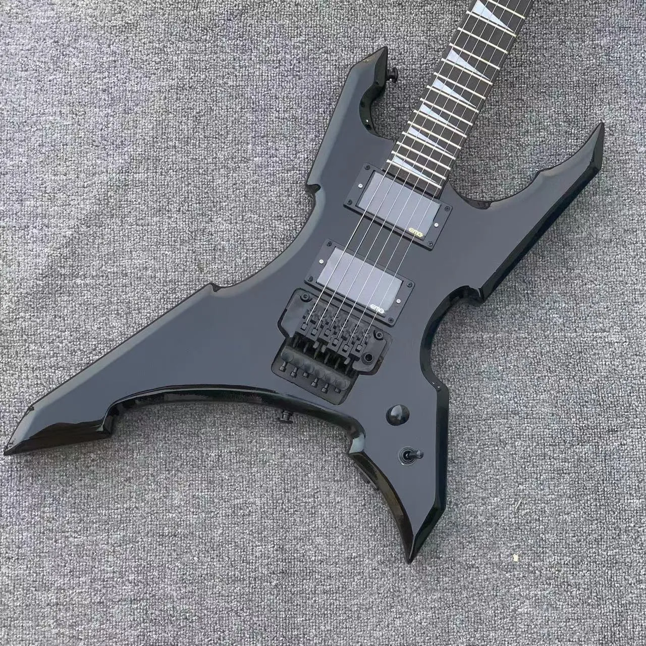 Electric Guitar Custom V Shaped Black Double Shake 24 Fret FR Bridge ...