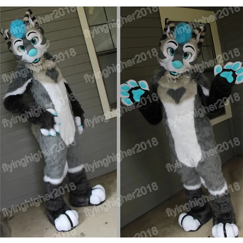 Halloween Long Furry Husky Dog Mascot Costume Customize Cartoon Anime ...