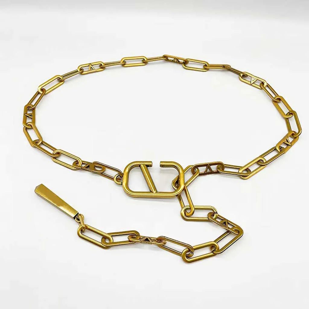 Luxury Women's Designer Waist Belt - Rose Gold Chain Belt with V Letter ...