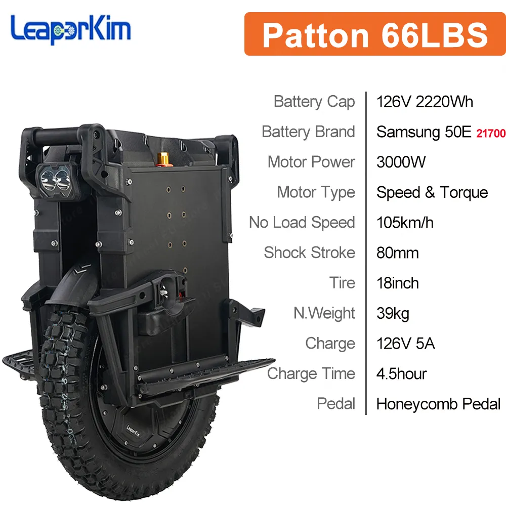 LeaperKim Veteran Patton Electric Unicycle 126V 2220Wh Battery, 3000W ...