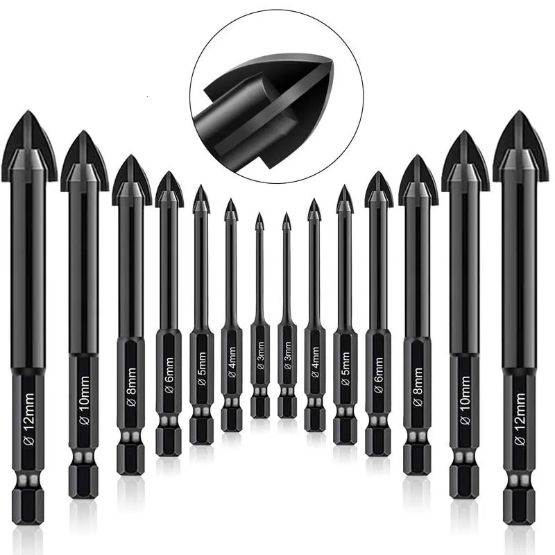 Sharp And Wear Resistant Carbide Cross Hex Drill Set For Glass, Ceramic ...