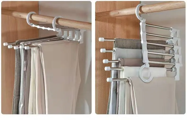 Towel Racks With Hooks 5 In 1 Magic Trouser Rack Hangers Stainless ...
