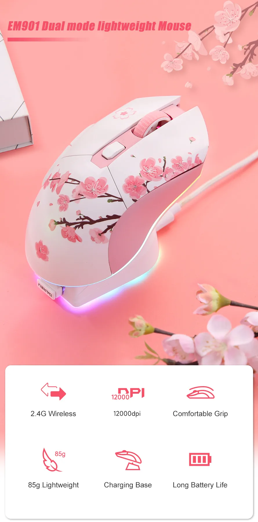 DHgate.com:DAREU RGB Gaming Mouse, Dual-Mode Wireless/Wired, 2.4G+BT ...