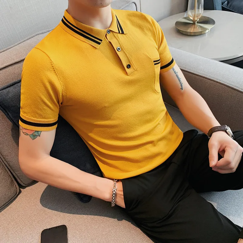 Breathable Mens Casual Solid Color Polo Shirts, Short Sleeve Slim Fit ...