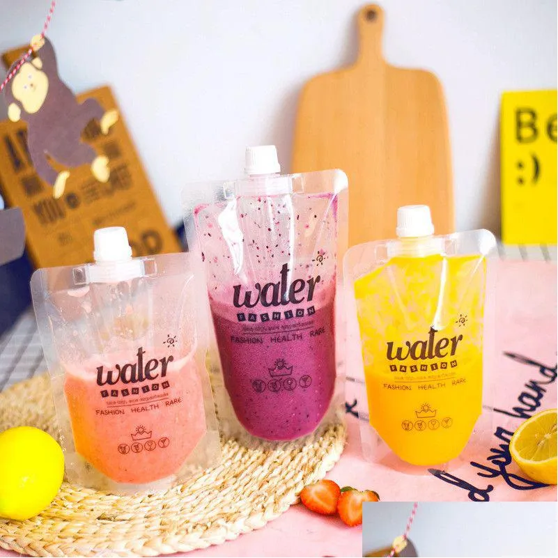 Printed Disposable Beverage Swimming Bag With Nozzle Juice, Fruit, Milk ...