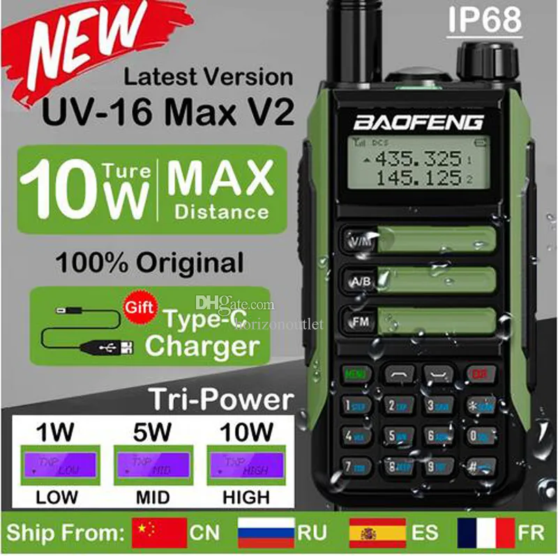 Baofeng UV 16S Walkie Talkie IP68 Waterproof, 12W High Power, Long Range VHF UHF Radio, 5800mAh ...