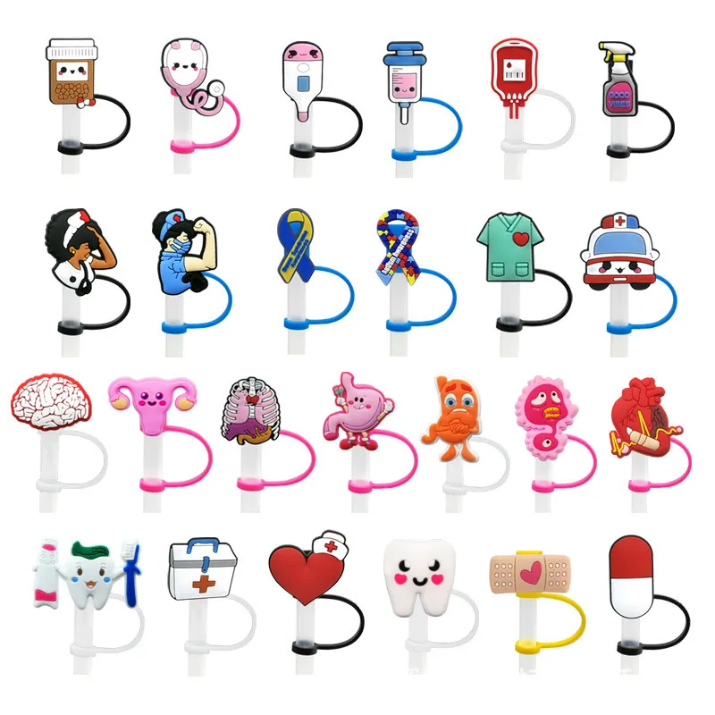 Reusable Metal Straws Tips Dust Toppers Covers Medical Pattern Styles ...