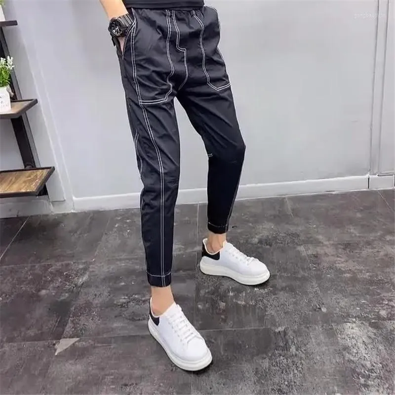 DHgate.com:Mens Slim Black Elastic Nine Points Pants, Korean Spring ...