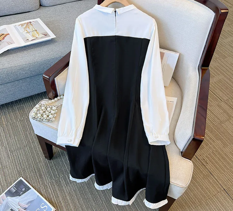 Loose Long Sleeved Black Lacha Dress For Plus Size Women 150Kg Bust ...
