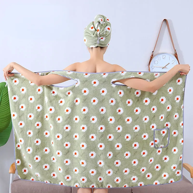 Daisy Wearable Bath Towel Robe - Quick Dry Microfiber Beach & Home Spa Wrap, Super Absorbent ...