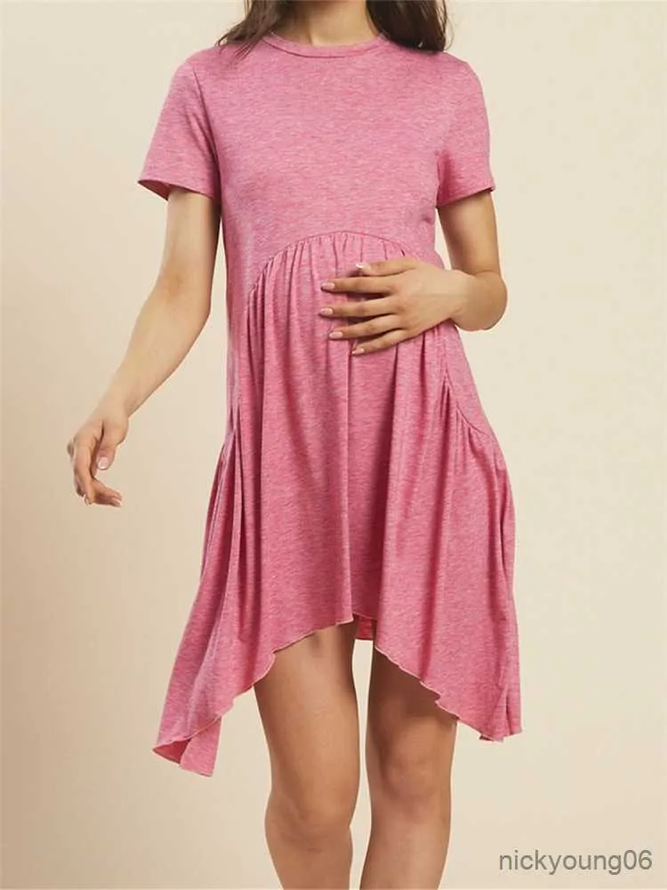 Summer Maternity Dress - Comfortable Loose Fit, Solid Color Pregnancy ...