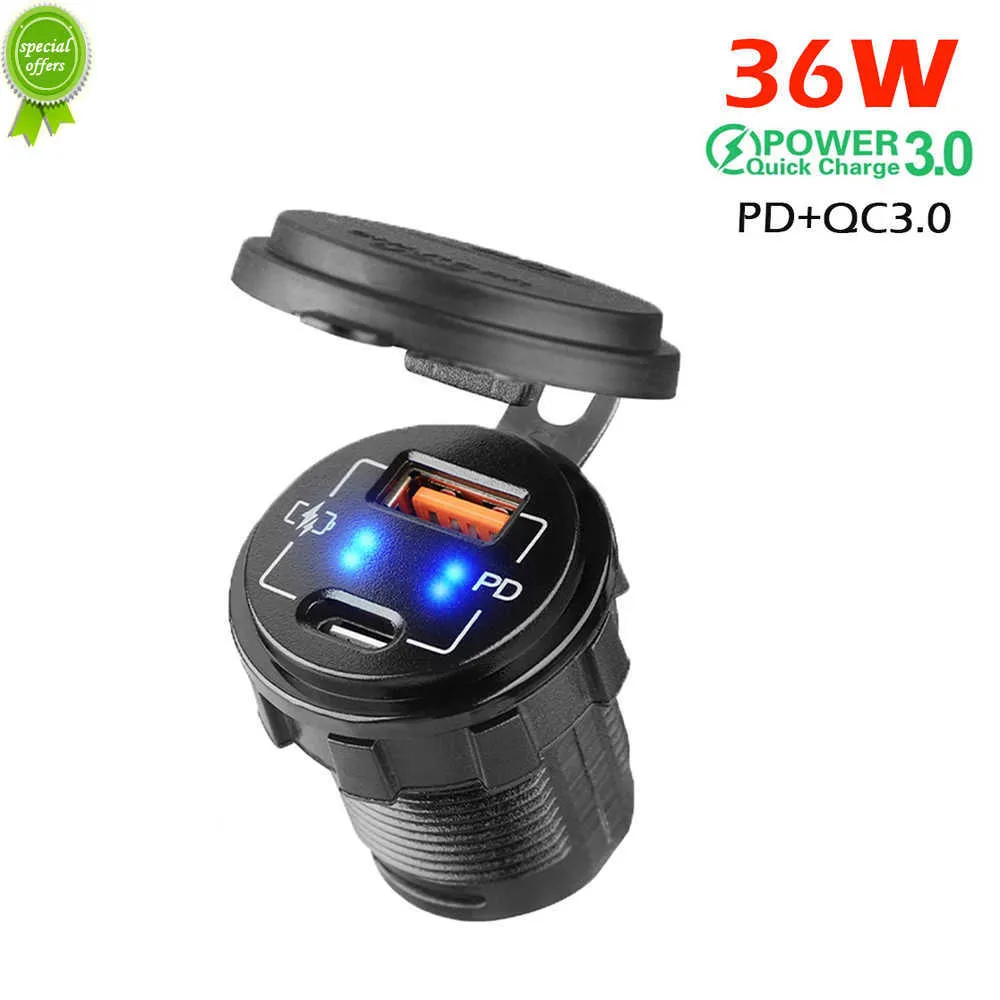PD+QC3.0 Dual Port Waterproof Charger Socket With 36W 6A USB Outlet For Fast 12V 24V Charging Of ...