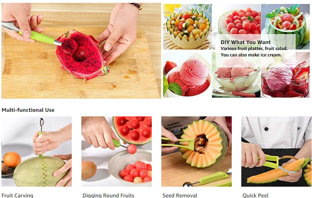 PulpPro 4 In 1 Fruit & Vegetable Tool Set: Melon Cutter, Scoop, Carving ...