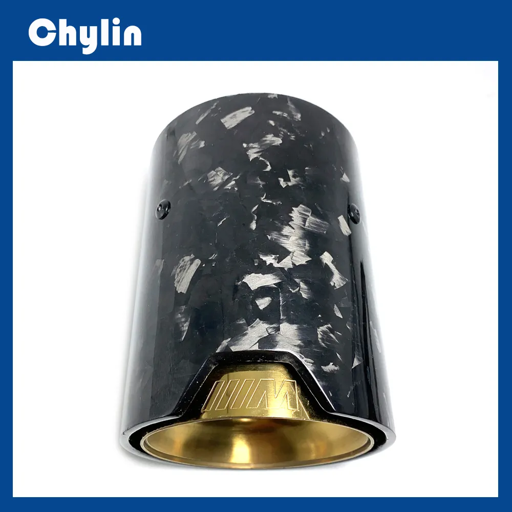 M Logo Forged Carbon Fiber+Golden Stainless Steel Exhaust Tip Tailpipe ...