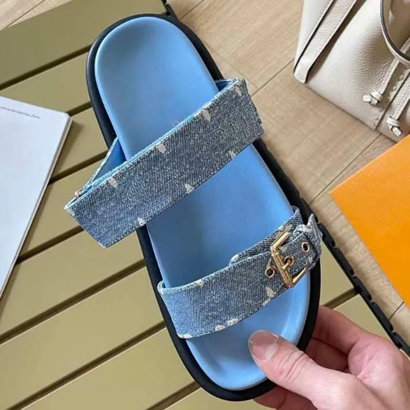 Women's Leather Slipper Slides - Stylish Summer Sandals, Double Buckle ...