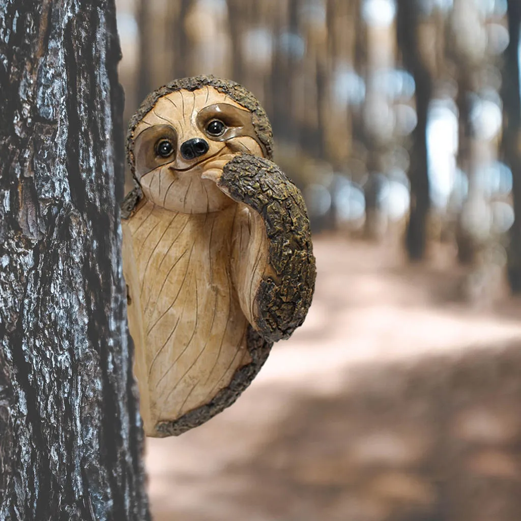 Animal Outdoor Sculptures: Whimsical Sloth Figurine Hanging Tree Statue ...