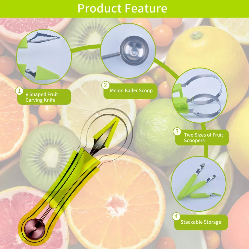 PulpPro 4 In 1 Fruit & Vegetable Tool Set: Melon Cutter, Scoop, Carving ...
