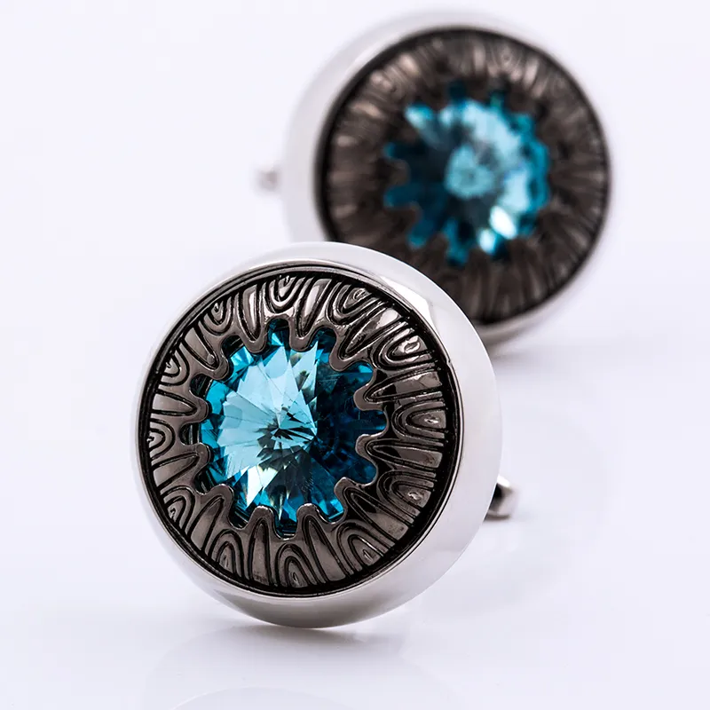 Blue Crystal Cufflinks for Men - Retro Style Wedding Shirt Cuff Buttons ...