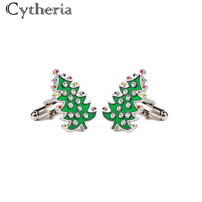 Festive Christmas Tree Cufflinks - Green Enamel Shirt Cuff Buttons for ...