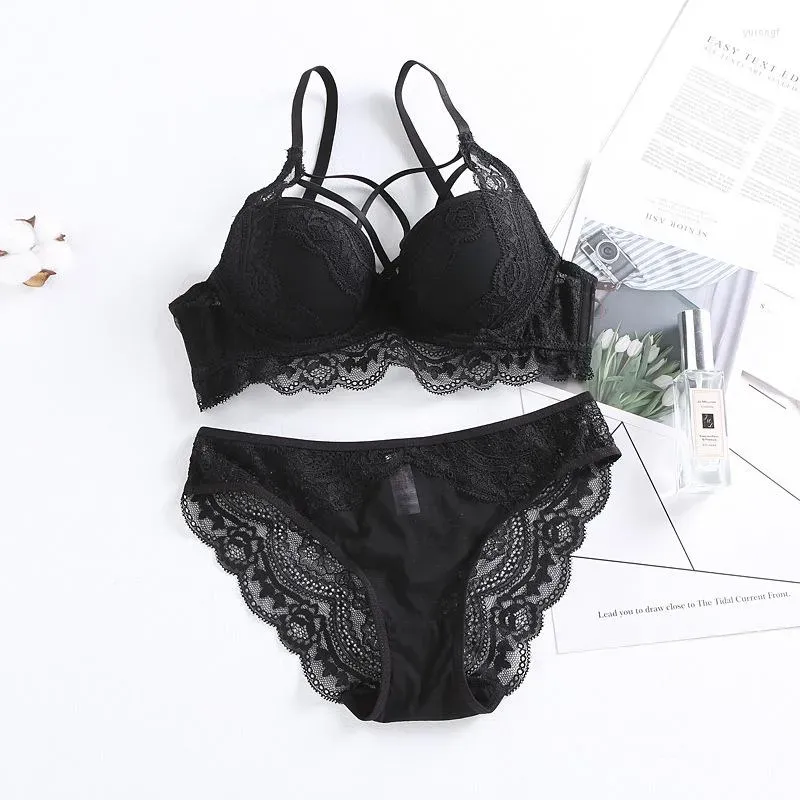 Bras Sets Sexy High Quality Women Solid Color Lace Bra Set Silk Push Up ...