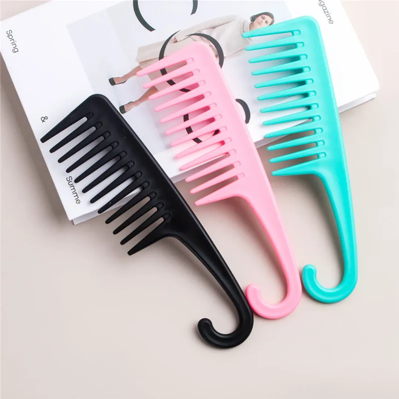 Large Curved Black Plastic Tooth Comb With Wide Hook For Curling And ...