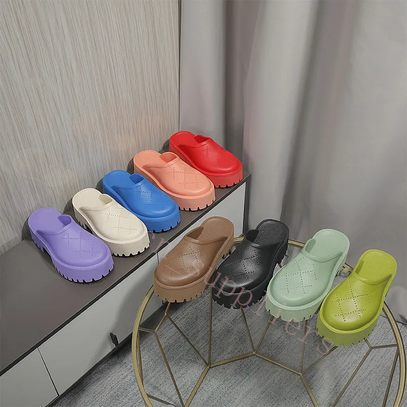 Designer Slippers Womens Mens Perforated Logo Slip On Platform Rubber ...