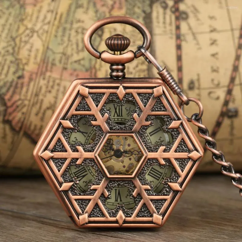 Vintage Hexagon Hollow Pocket Watch Makers With Mechanical Hand Winding ...