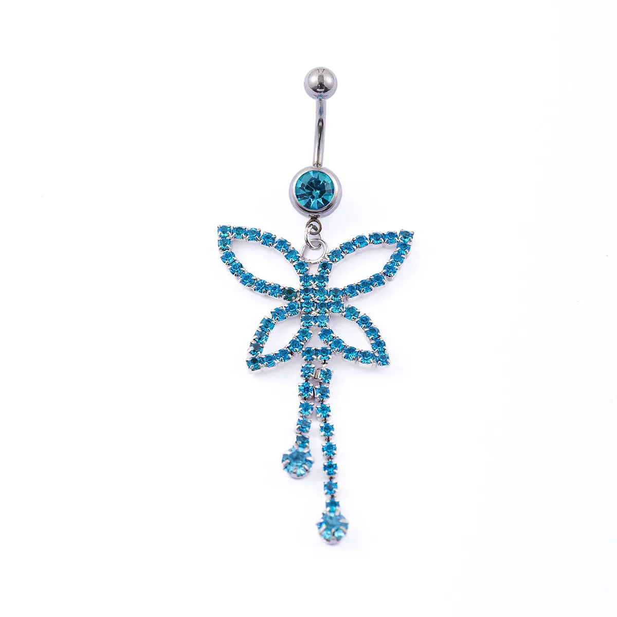 2023 New Blue Crystal Butterfly Navel Dangle Butterfly Belly Ring ...