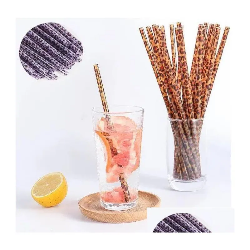 DHgate.com:Disposable Plastic Leopard Print Straight Straws, 23cm x 7mm ...