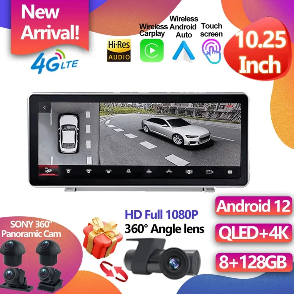 25 Android 12 Car GPS Radio Multimedia Video For Audi Q5 Q5L '2023 2024 Carplay BT WiFi Stereo ...