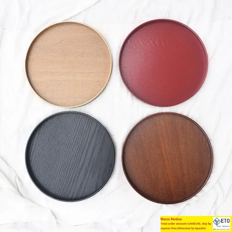 Round Wooden Tray Dishes Platter Tea Fruit Plate Bakery Serving Tray ...