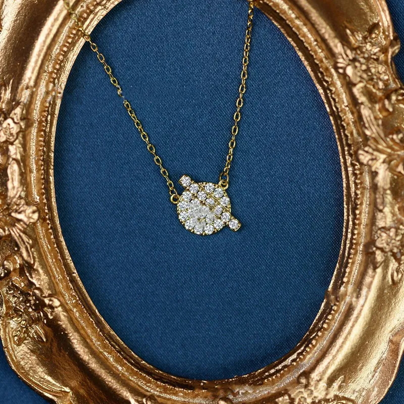 18k Gold Plated Full Diamond Circle QT Diamond Hamsa Necklace With ...