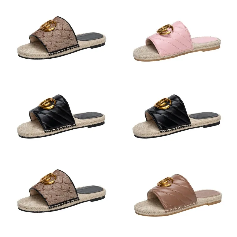 Designer Wave Leather Double G Interlocking Lady Slippers Mental Letter ...