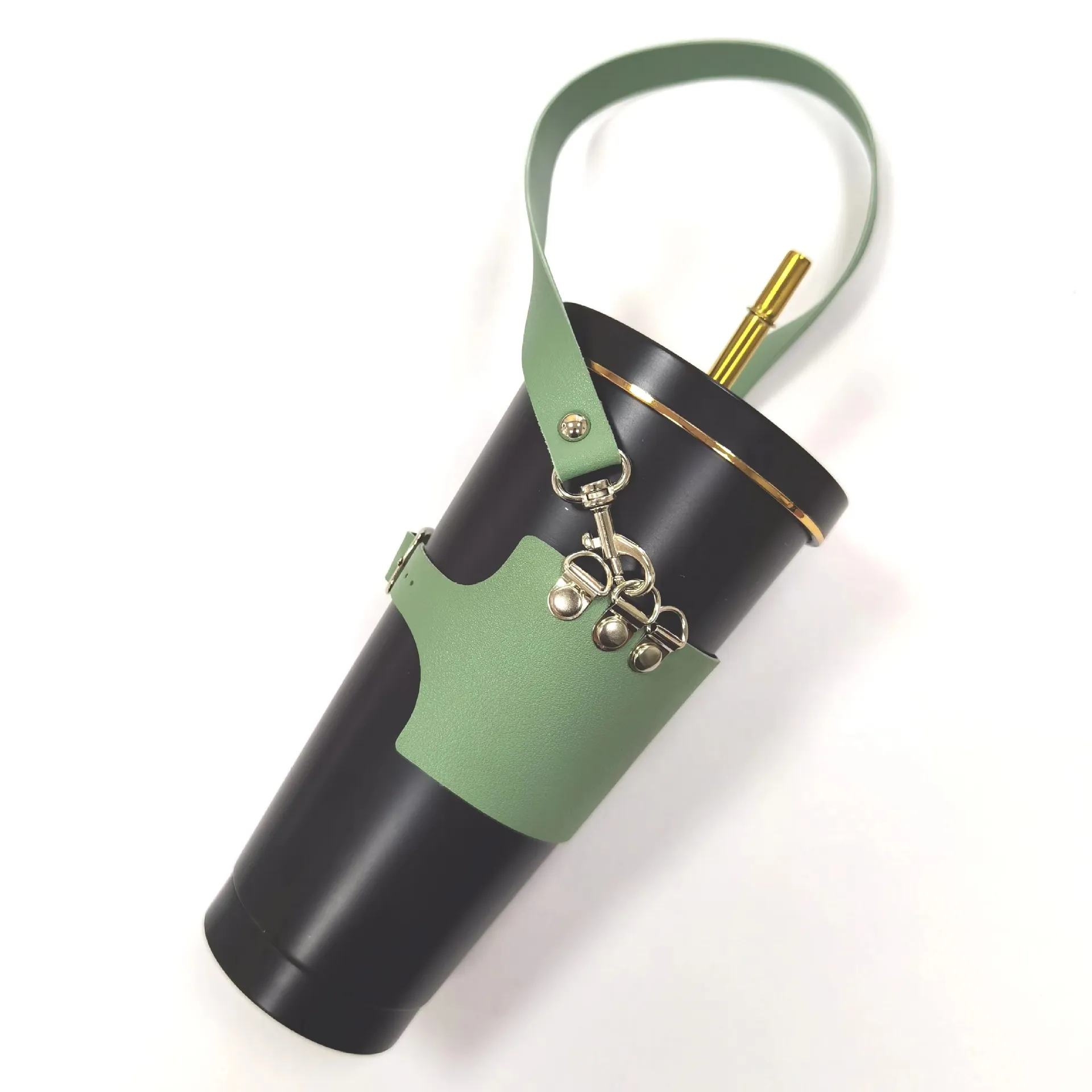 DHgate.com:Reusable PU Leather Coffee Cup Holder with Detachable Metal ...