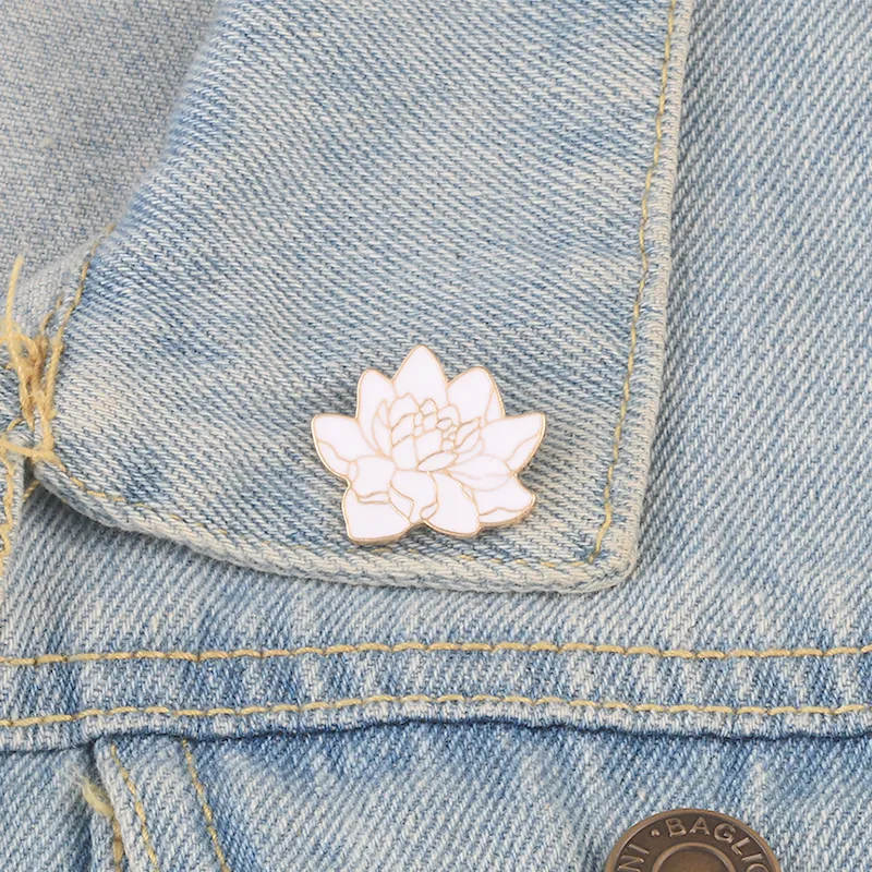 White Lotus Flower lapel pin pins - Buddhist Inspired Floral Brooch for ...