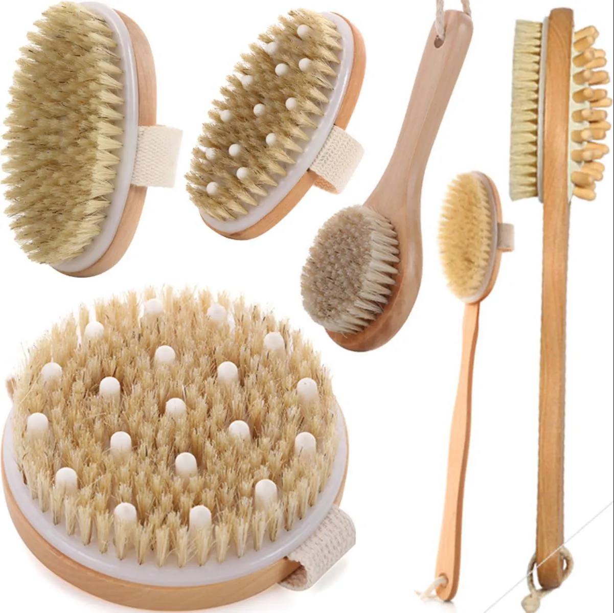 Natural Bristle Bath Brush Exfoliating Body Brush For Dry Brushing