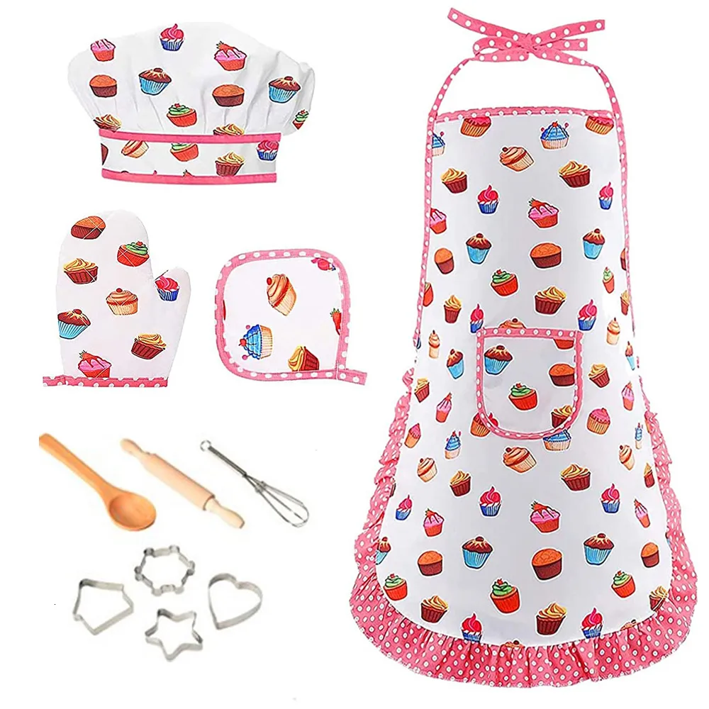 Kids Cooking Apron And Gloves Set 4/Kitchen Play House Kitchen Toys For ...