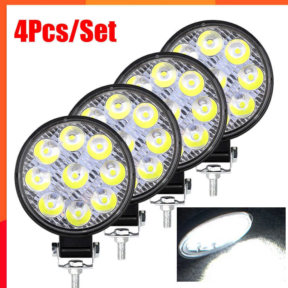 Round Offroad Lights 4 Inch 27W LED Work Light, Waterproof Spot Flood ...