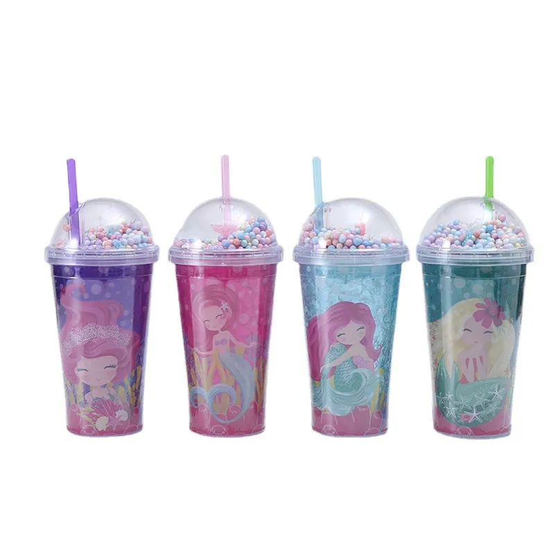 Starlight Mermaid Cups: 15oz Double Wall Plastic Tumblers with Straws ...