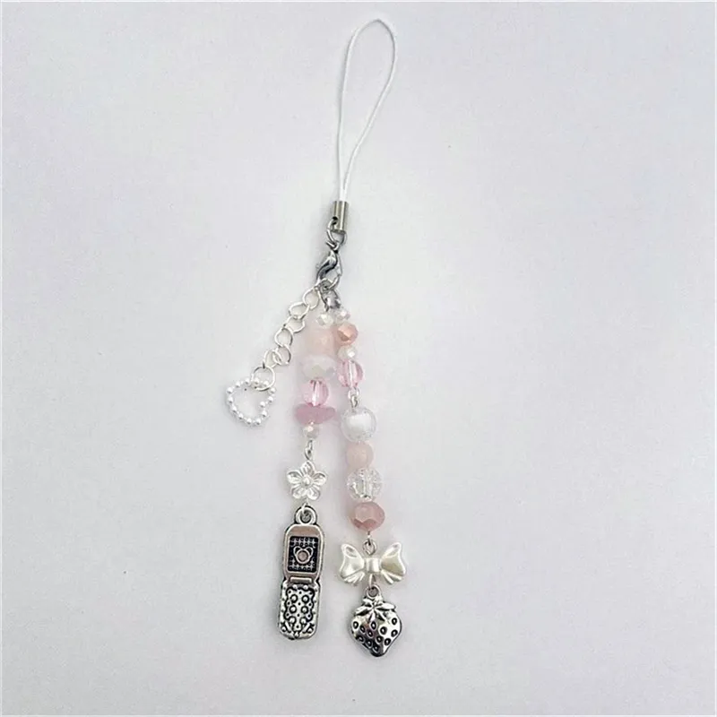 Handmade Beaded Strawberry Nana Charm Dingle Dangle Keychain Coquette ...
