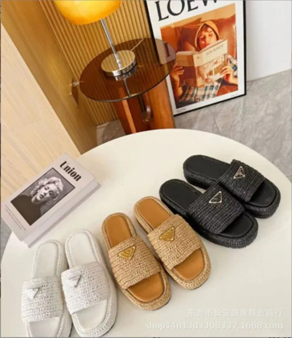 Espadrille Slide Sandals Raffia Straw Platform Sandals For Women ...