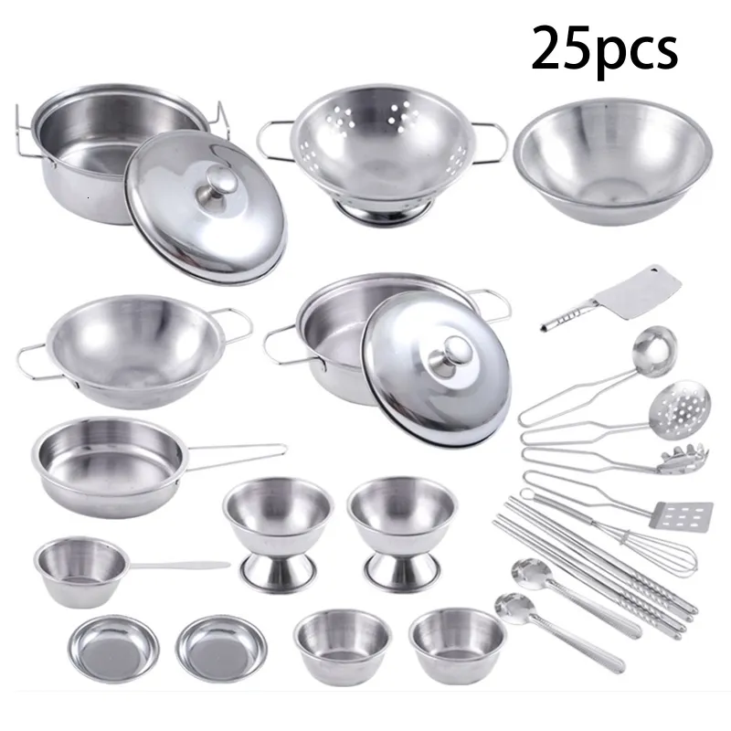 Stainless Steel Play Cookware And Food Set For Kids Pretend Play ...