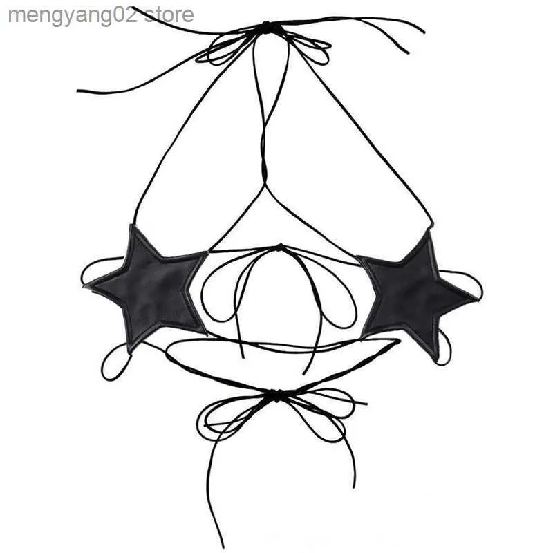 DHgate.com:2024Holographic Pentagram Bandage Crop Tops for Women ...