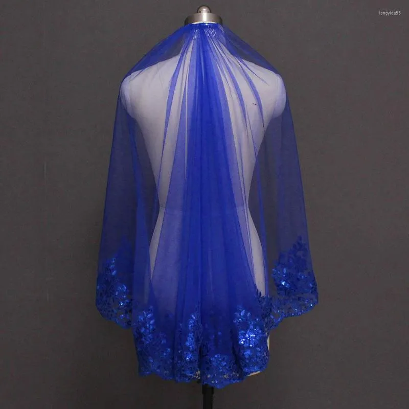 DHgate.com:Royal Blue Bling Sequins Lace Short Wedding Veil for Brides ...