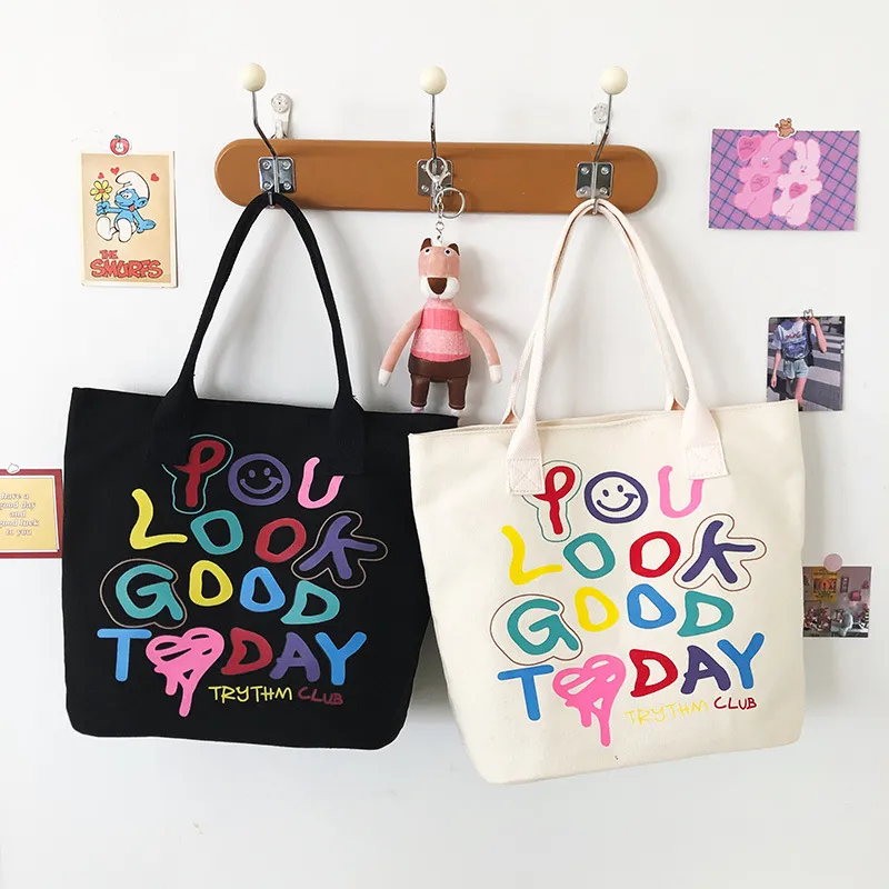 Large Canvas Tote Bag for Women - Rainbow Letter Shoulder Bag with ...
