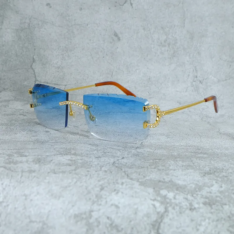 Iced Out Y2K Wire C Rimless Sunglasses Mens With Diamond Rhinestones ...