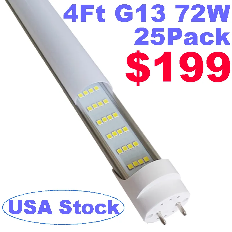 4 Ft LED Light Tube 72W 2 Pin G13 Base Cool White 6000K Frosted Milky ...