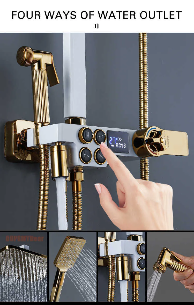 DHgate.com:2024 Bathroom Shower System, White Gold Thermostatic Mixer ...